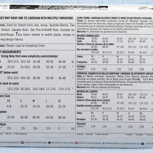 Simplicity Sewing Pattern S0774, Misses' Knit Cardigans, Sizes XS S M ...