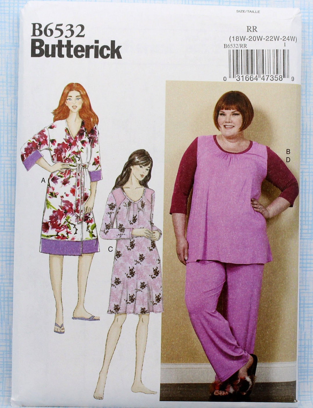 Butterick Sewing Pattern 6532 Women's Easy Robe, Sash, Top, Dress and ...