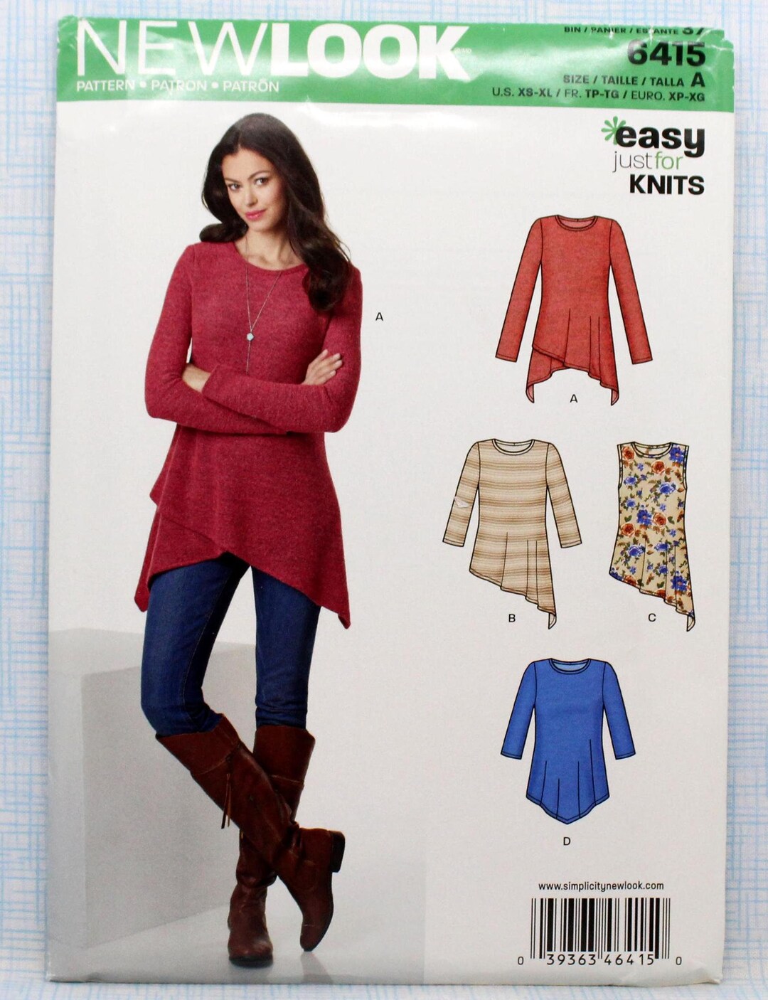 New Look Sewing Pattern 6415, Misses' Knit Tunic Length Top With ...