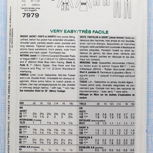Vogue Sewing Pattern 7979, Misses' Loose-fitting Jacket, Tapered Pant ...