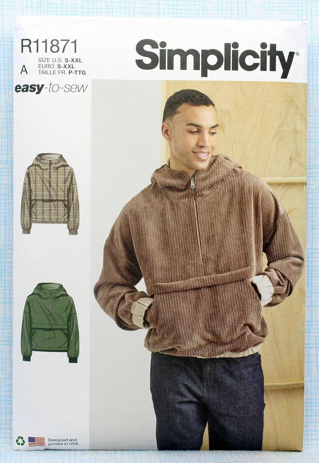 Simplicity Sewing Pattern R11871, Men's Half-zip Hoodie, Men's Size S M ...