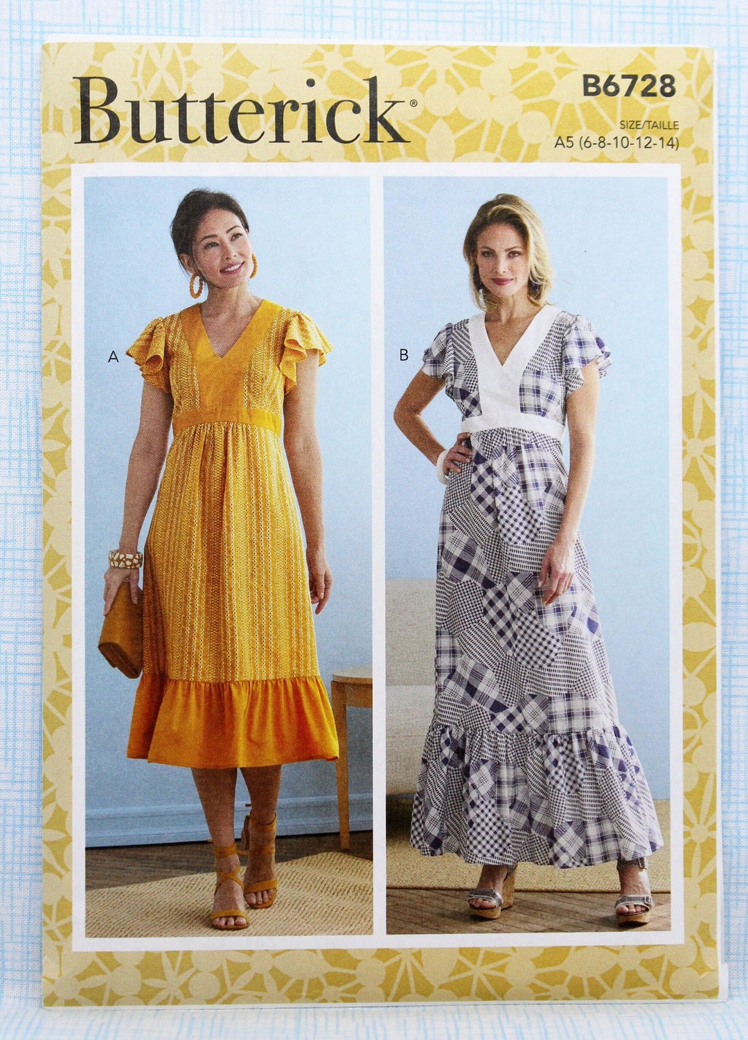 Butterick Sewing Pattern 6728, Empire Waist Dress With Flutter Sleeves ...
