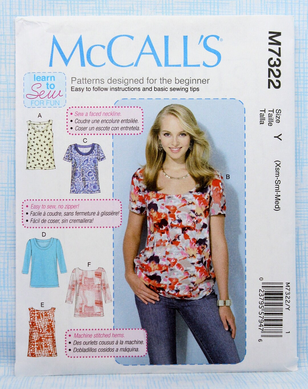 Mccall's Sewing Pattern 7322, Misses' Pullover Tops, Misses' Size XS S ...