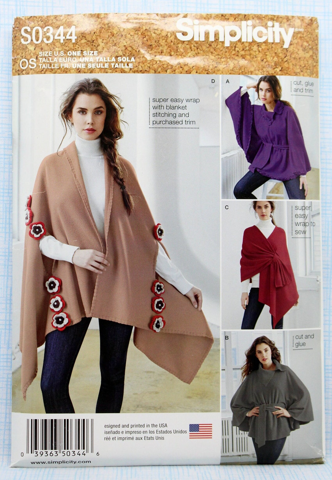 Simplicity Sewing Pattern S0344, Misses' Fleece Ponchos and Wraps ...