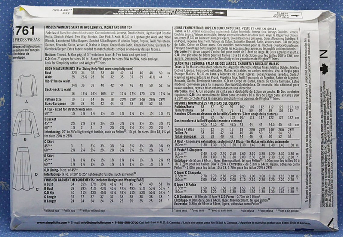 Simplicity Sewing Pattern 1761 Misses' Skirt Jacket and - Etsy