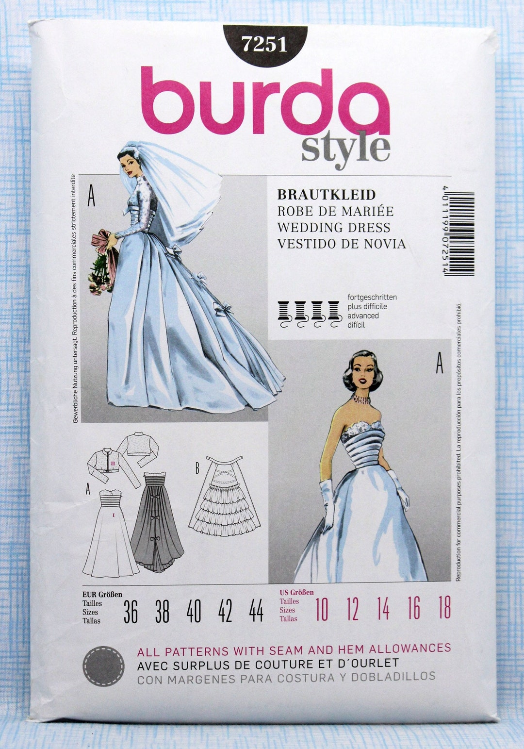 Burda Sewing Pattern 7251, Misses' Strapless Wedding Dress, Uncut/ff ...
