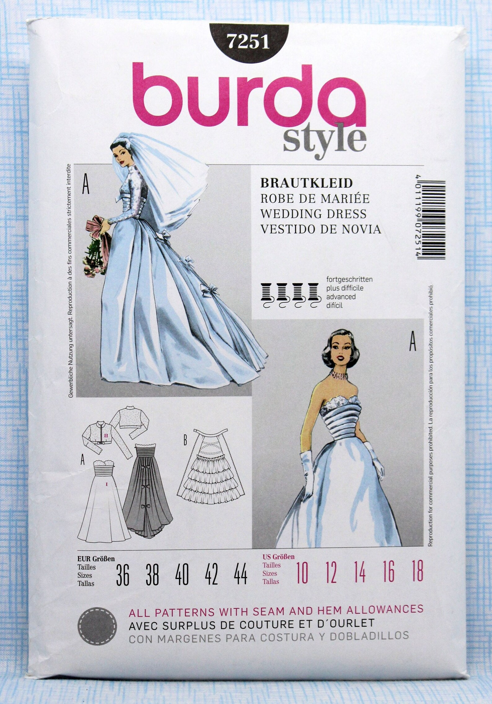 Burda Sewing Pattern 7251 Misses' Strapless Wedding - Etsy
