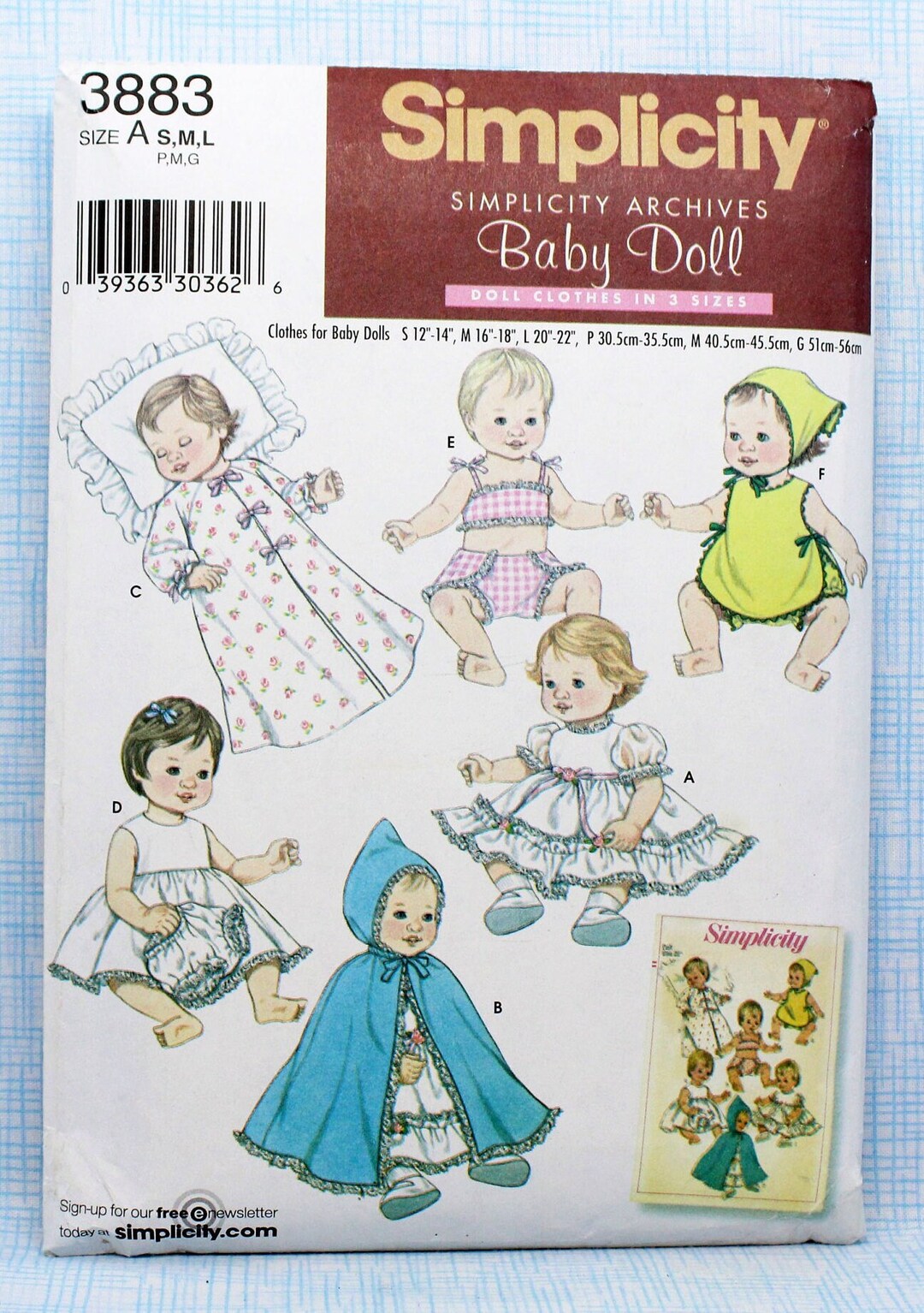 Simplicity Sewing Pattern 3883, Baby Doll Clothing Sewing Pattern ...