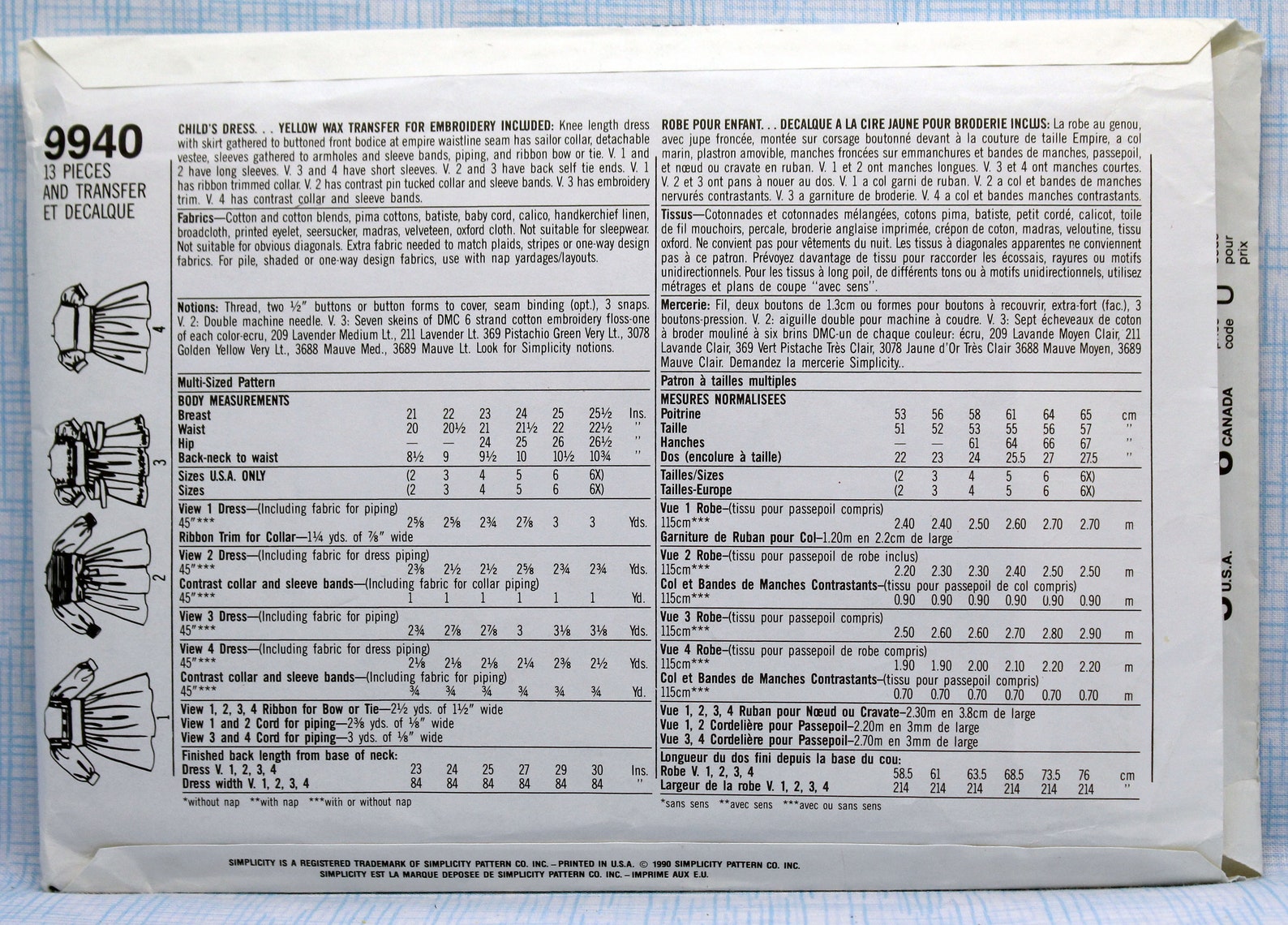 Simplicity Sewing Pattern 9940 Child's Empire Waist - Etsy