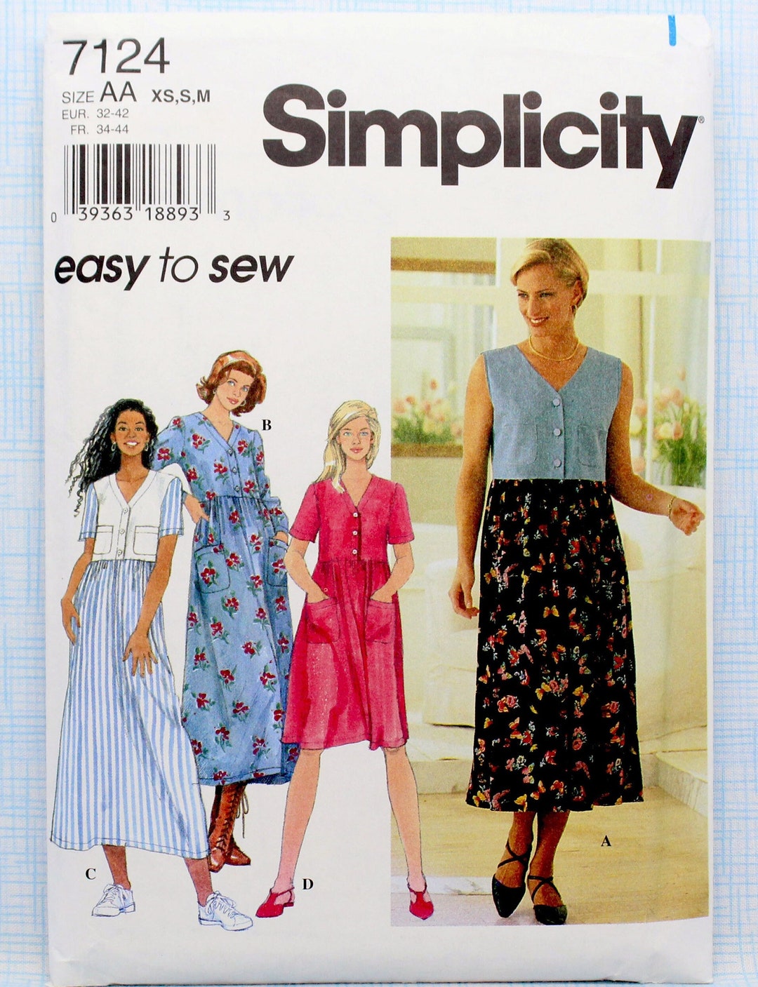 Simplicity Sewing Pattern 7124, Misses' Dress With V Neckline and ...
