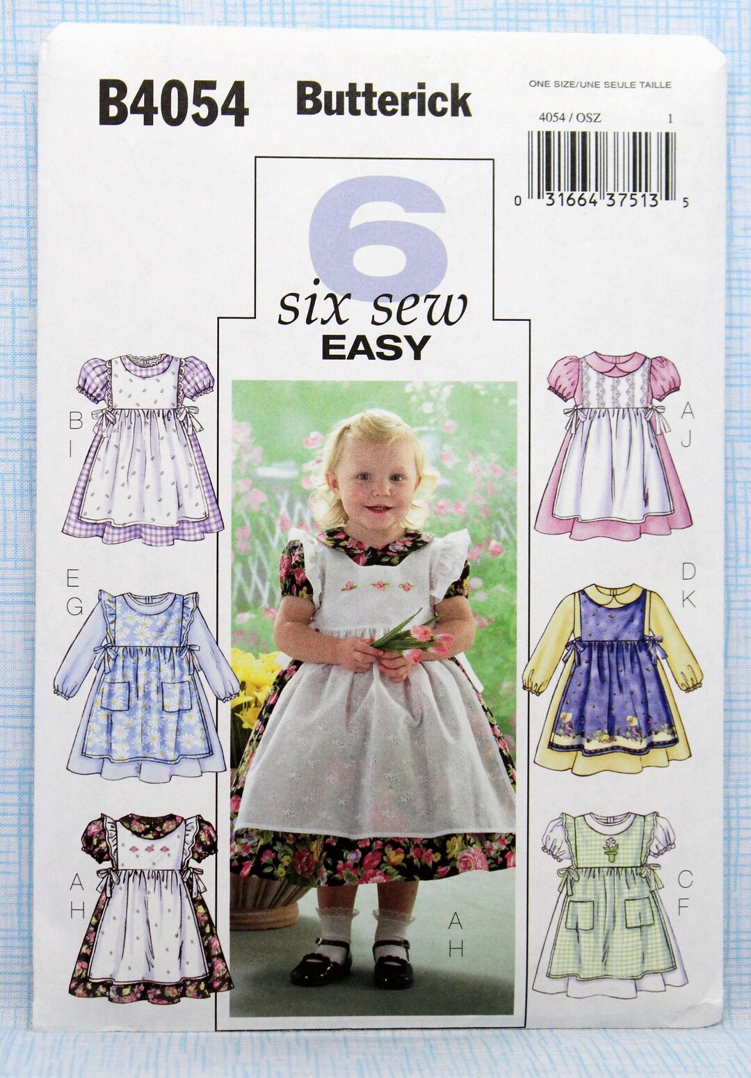 Butterick Sewing Pattern 4054, Toddler's Dress and Pinafore, Uncut/ff ...