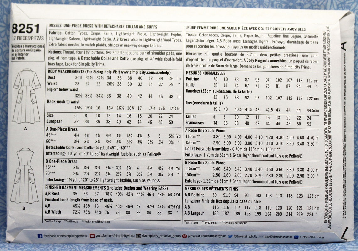 Simplicity Sewing Pattern 8251 Misses' Retro Dress With - Etsy