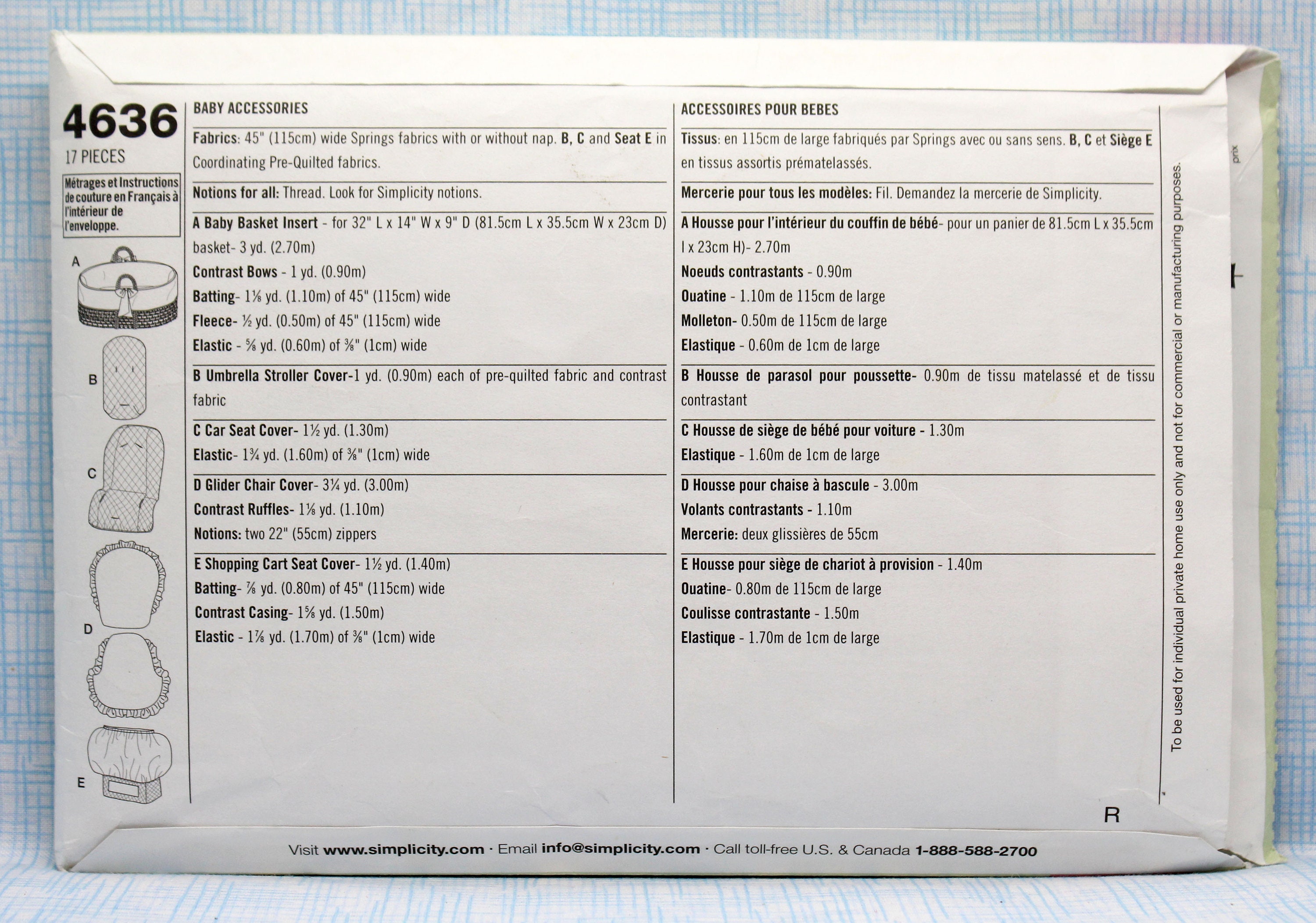 Simplicity Sewing Pattern 4636, Baby Basket Insert, Umbrella Stroller ...