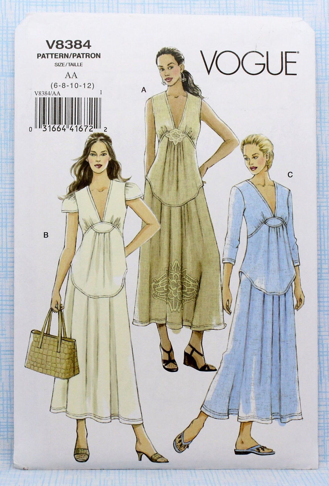 Vogue Sewing Pattern 8384, Misses' Dress With Front Gathers, Uncut/ff ...