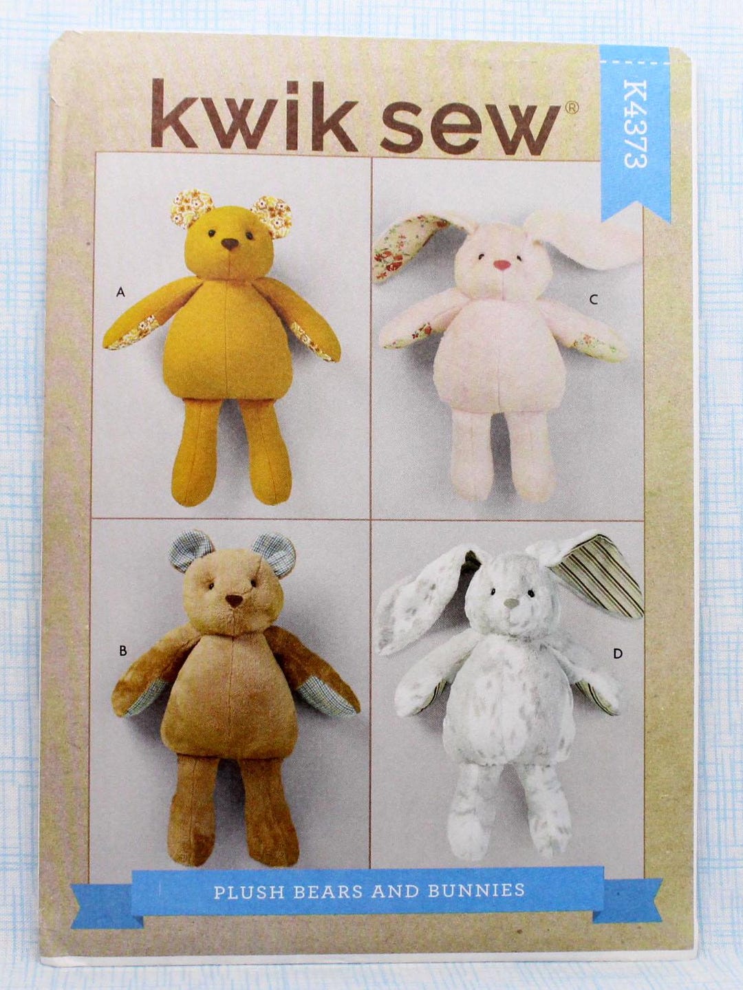 Kwik Sew 4373, Plush Bears and Bunnies Sewing Pattern, Uncut/ff, Stuffed Bears and Bunnies ...