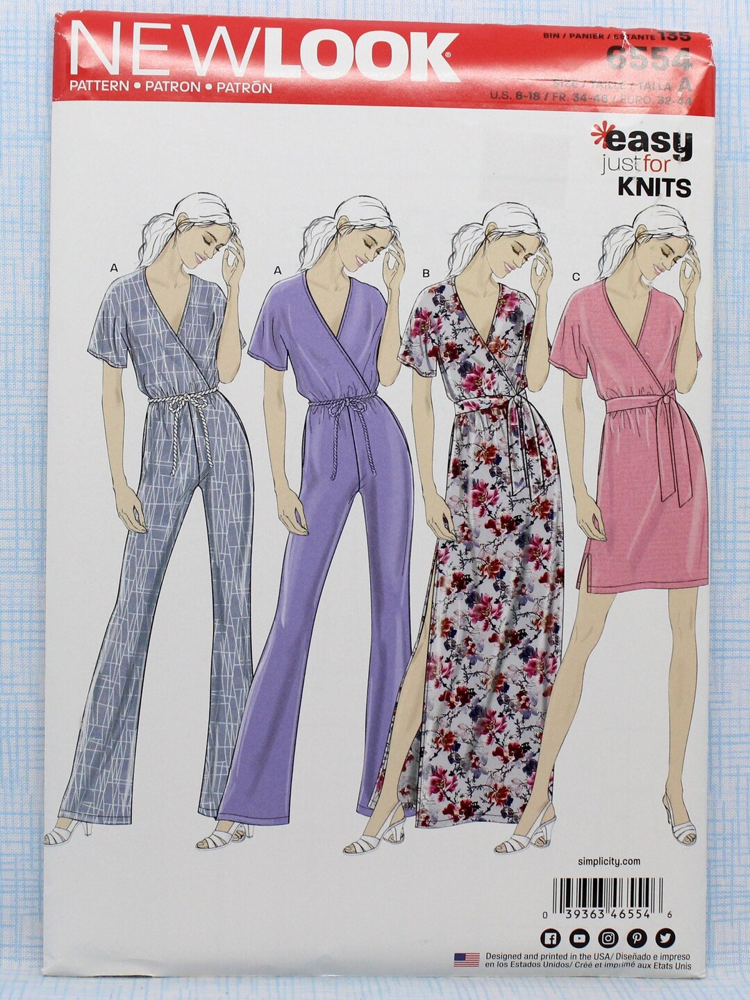 New Look Sewing Pattern 6554, Misses' Easy Knits Jumpsuit and Dress ...