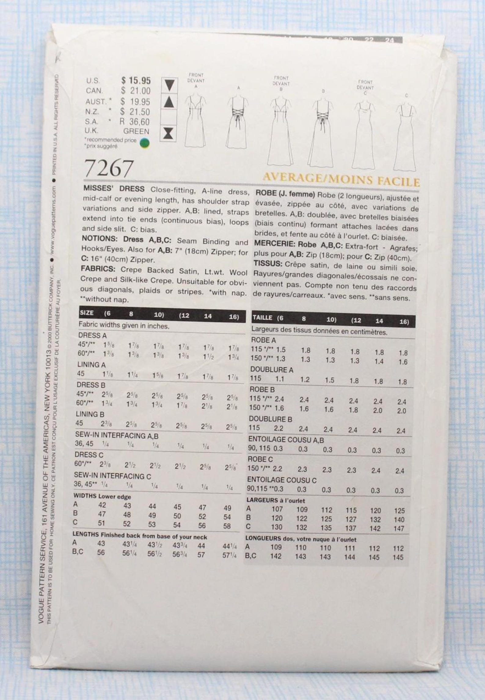 Vogue Sewing Pattern 7267, Misses' A-line Dress, Size 12 14 16, Uncut ...