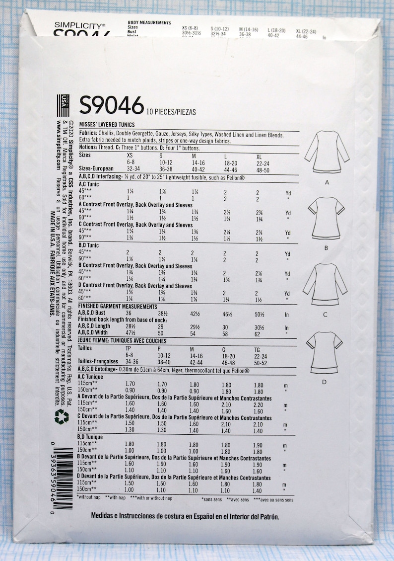 Simplicity Sewing Pattern 9046 Misses' Layered Tunics - Etsy