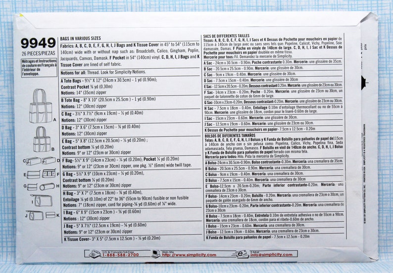 Simplicity Sewing Pattern 9949 Tote Bags Zippered Bags - Etsy