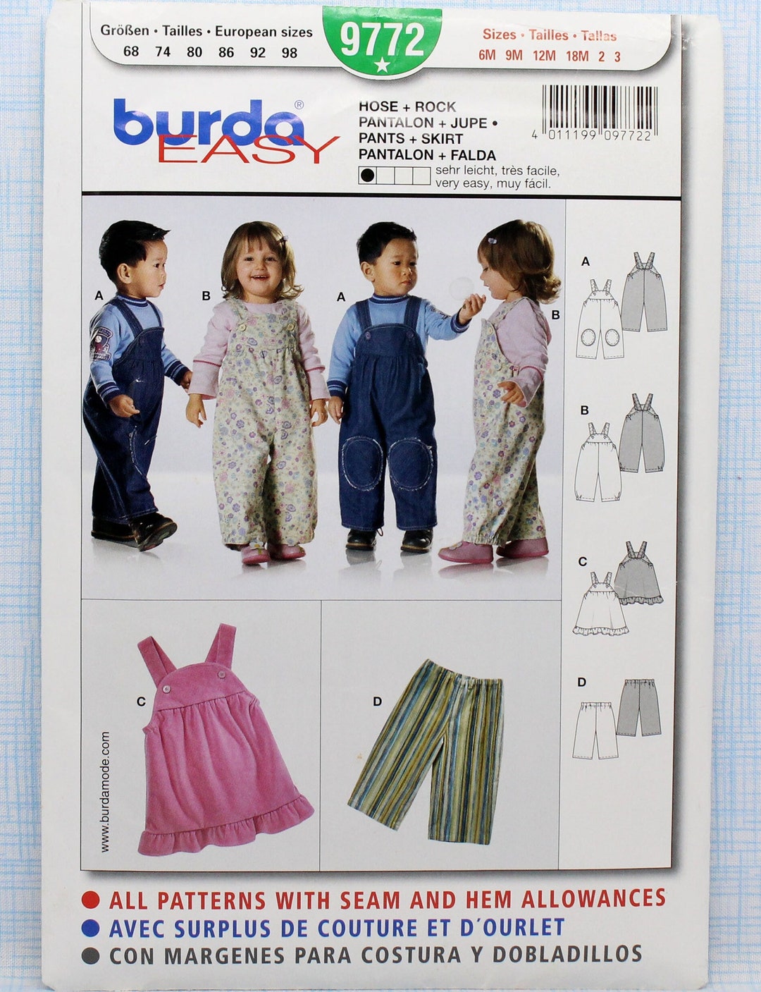 Burda Sewing Pattern 9772, Overalls, Jumper and Pants, Uncut/ff, Baby ...