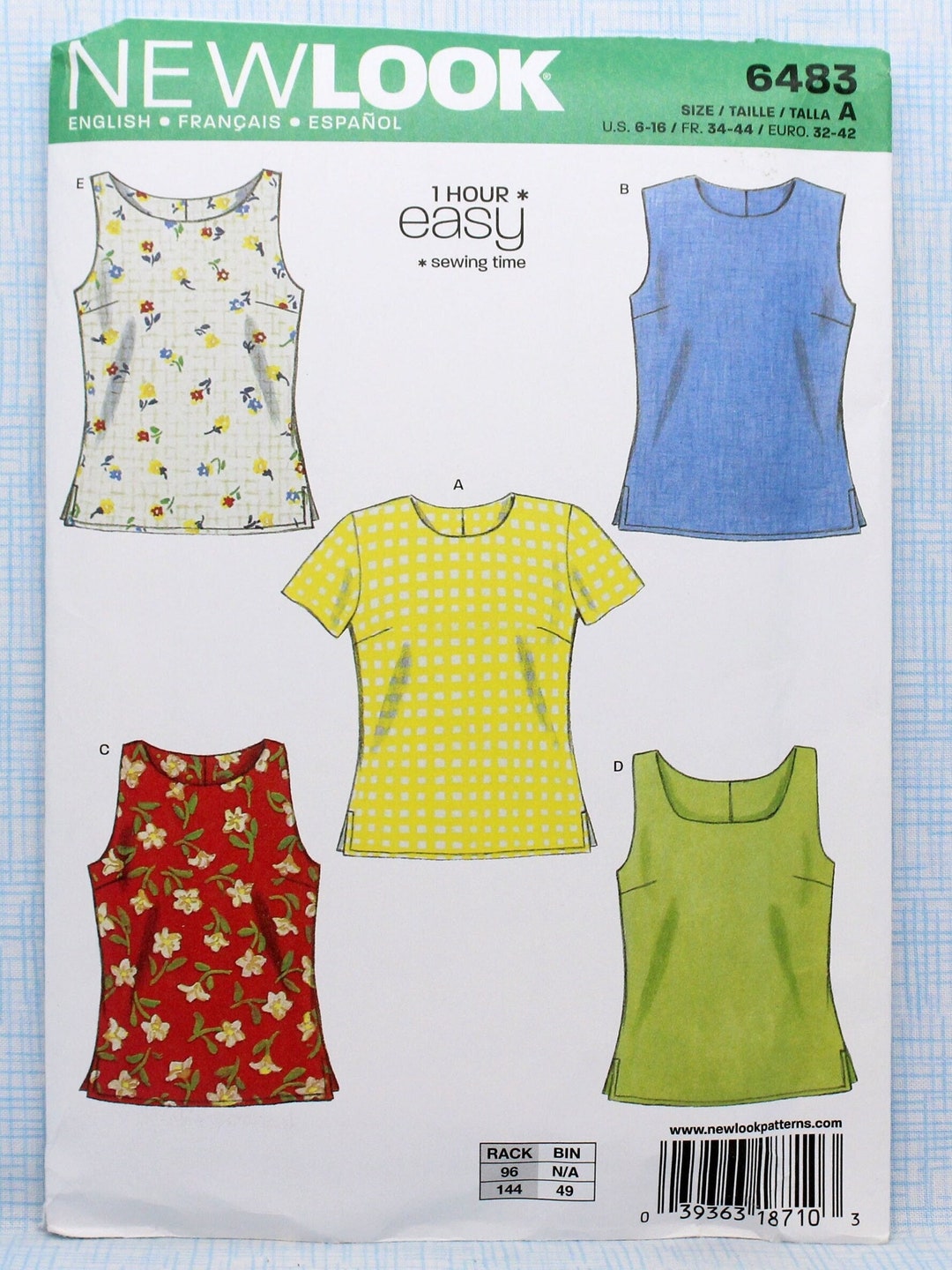 New Look Sewing Pattern 6483, Misses' Sleeveless or Short Sleeve Tops ...
