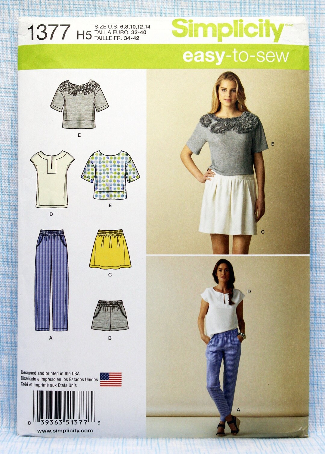 Simplicity Sewing Pattern 1377, Misses' Easy Top, Pull-on Pants, Shorts ...