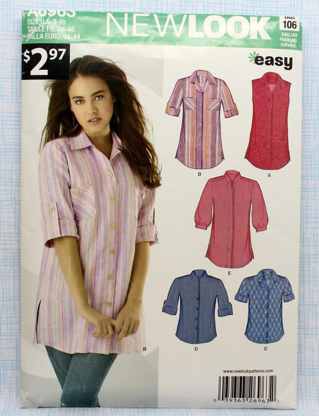 New Look Sewing Pattern 6963, Misses' Shirts With Collar and Sleeve ...