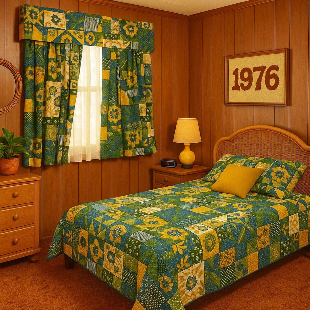 True Vintage 1976 Retro Patchwork Print Americana Curtain Set by JC ...