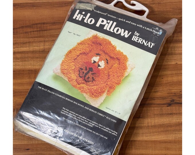 1970s Vintage NIB Hi-lo "leo" Lion RYA Latch Hook Pillow Kit by Bernat ...