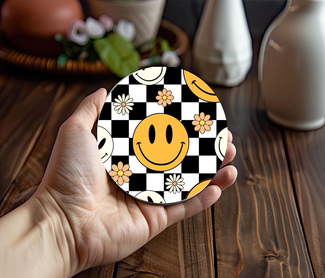 Smiley Face Coasters Smile Charm in Every Sip! | Gift Ideas | Set of 2 ...