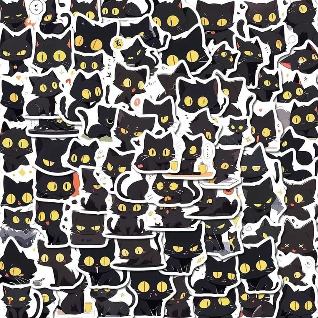 Cartoon Black Cat Family Stickers – Cute DIY Cat Stickers for Journals ...