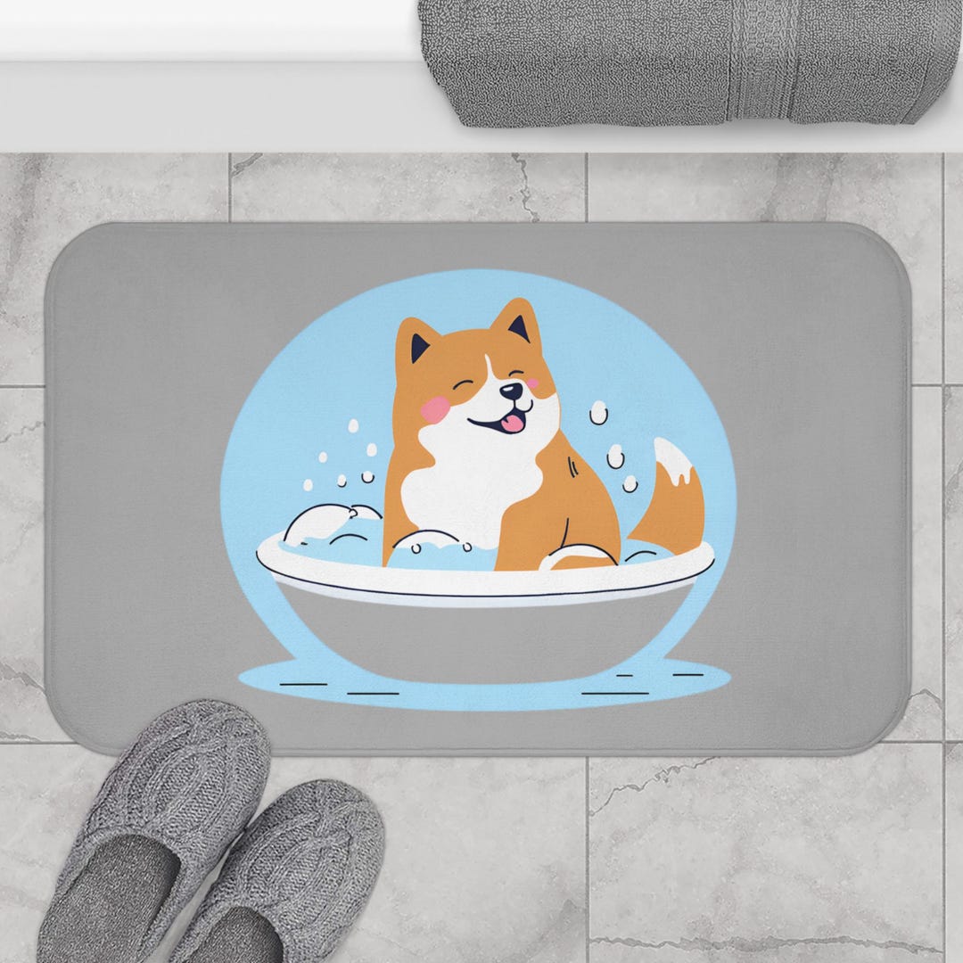 Shiba Inu Bath Mat, Cute Bathroom Decor, Pet Lovers Gift, Bathroom ...