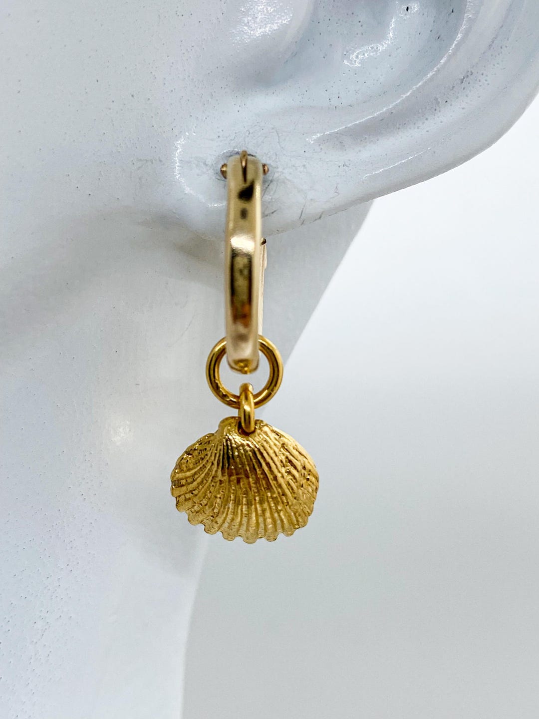 Gold Creoles With St Jaques Shell Charm: Gift for Women, Birthday Gift ...
