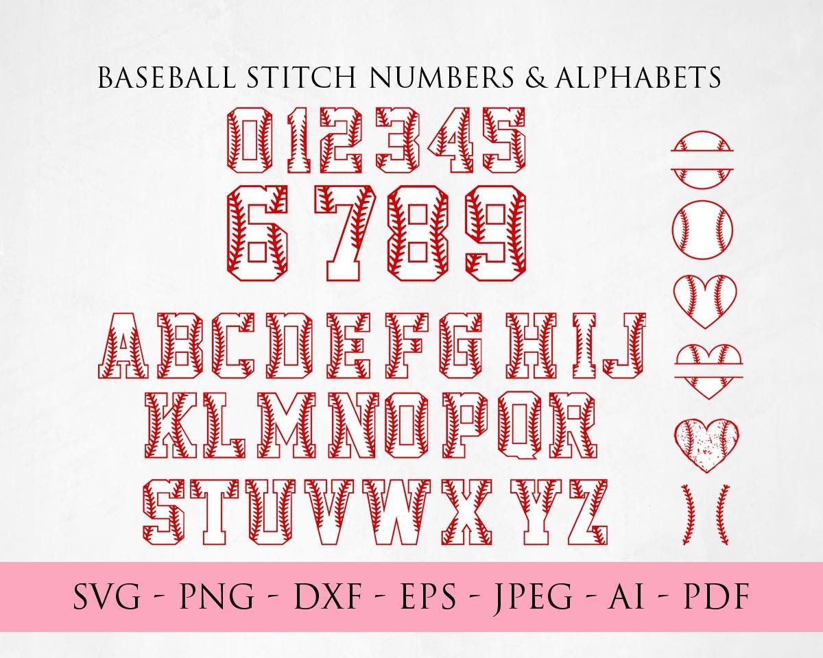Baseball Stitch Alphabets, Ball, Numbers, Svg, Png, Dxf, for Cricut ...