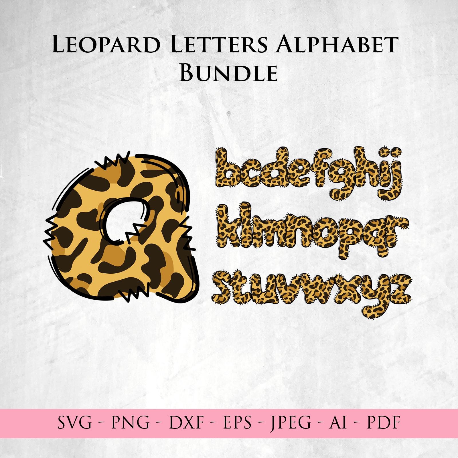 Leopard Doodle Letters Alphabet PNG Bundle, Cheetah Font, Alphabet ...