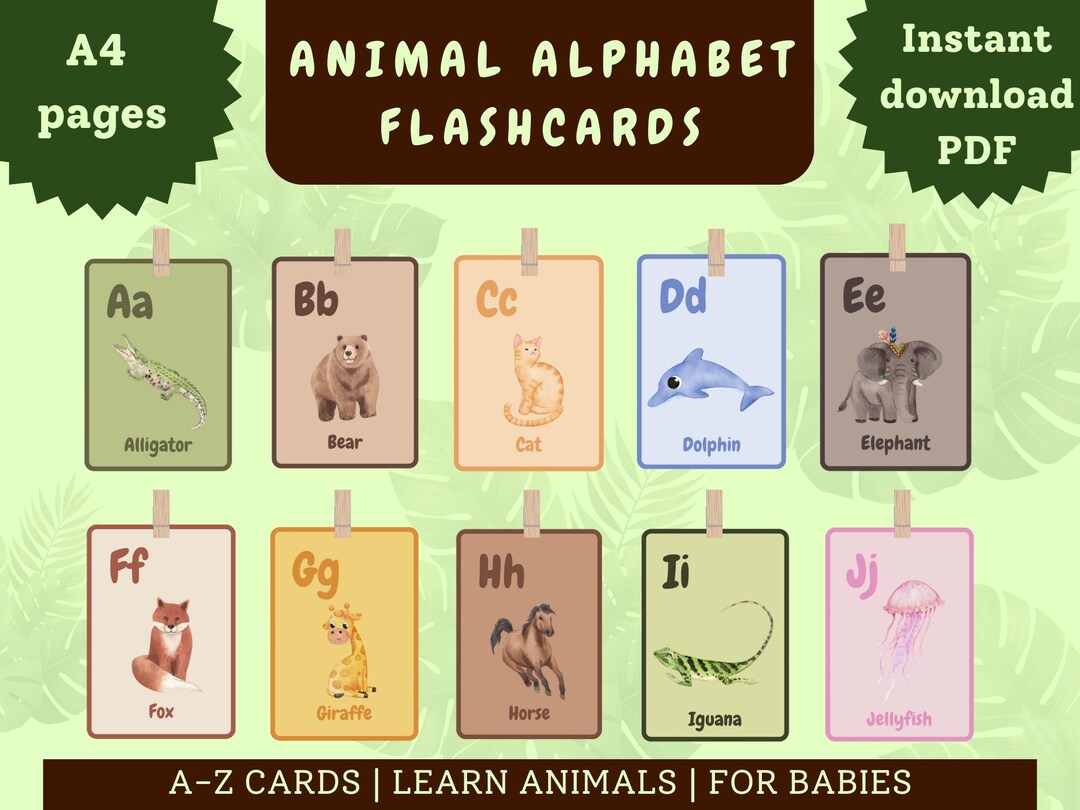 Alphabet Animal Flashcards | A-Z Printable Learning Cards for Babies ...