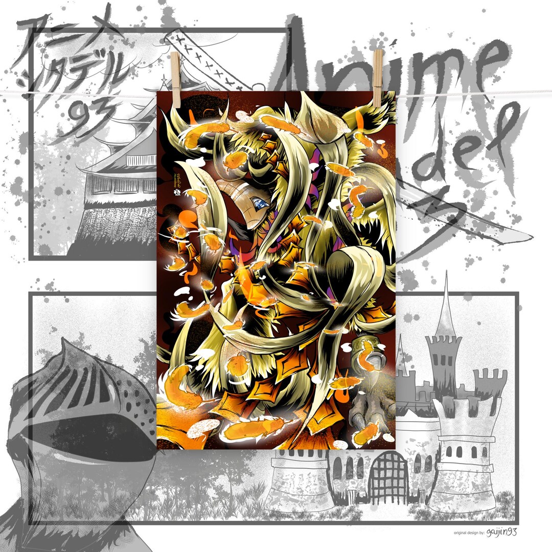 Flaming Phoenix Anime Poster | Handdrawn Firebird Final Form | Japanese ...