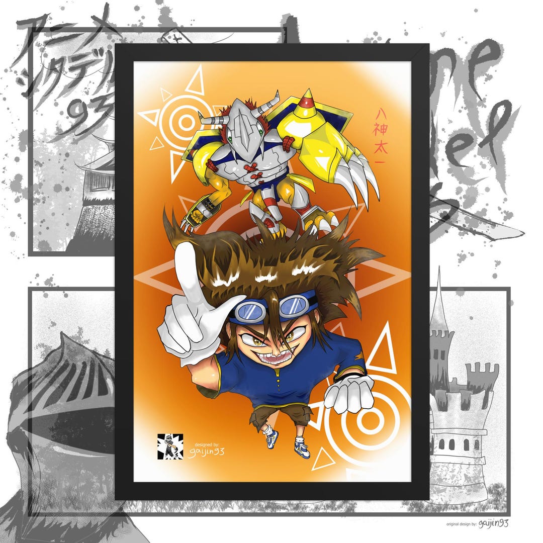 Handdrawn Anime Duo Poster – Iconic Digital Monster Partner & Dragon ...