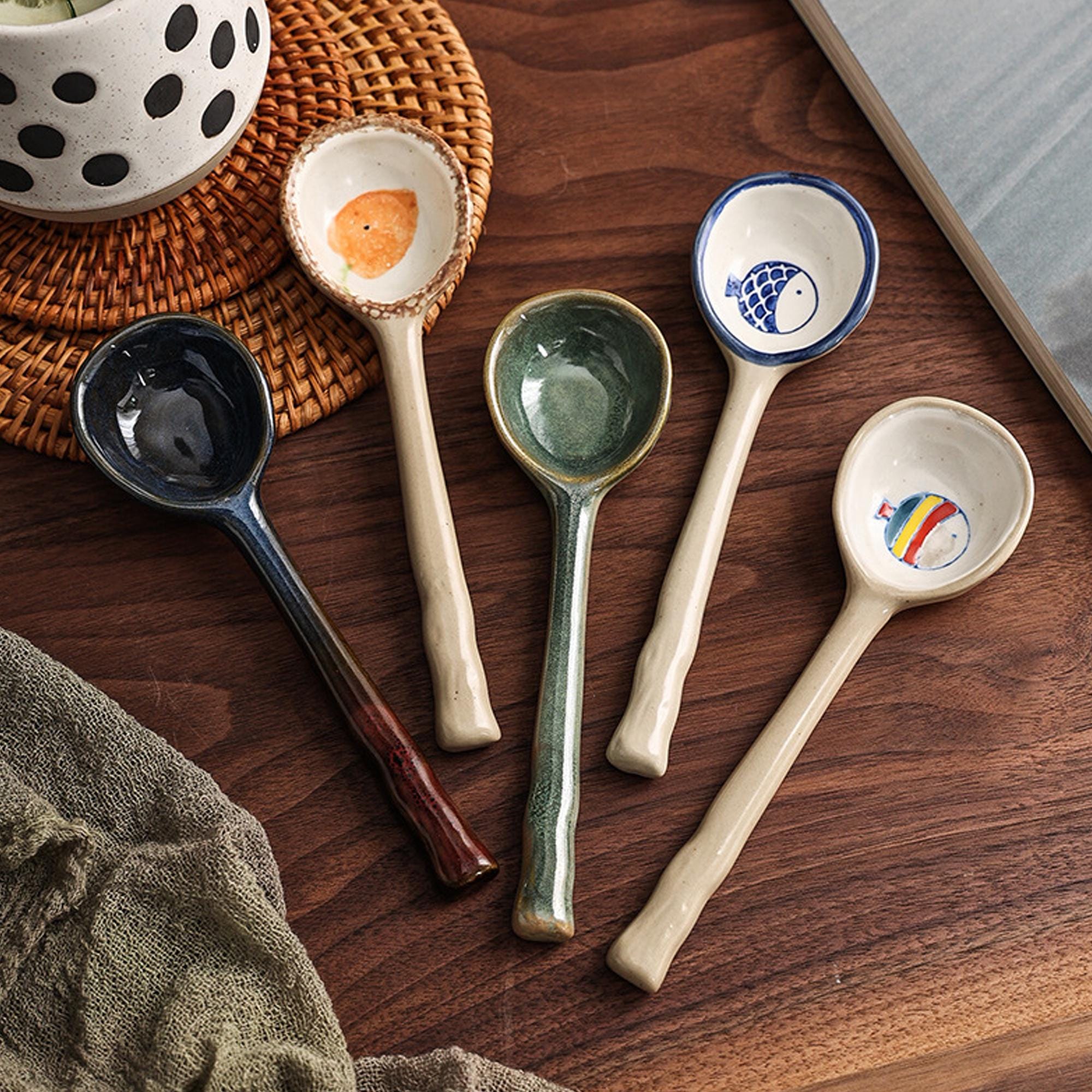 Handmade Japanese Style Ceramic Soup Spoon,painted Pottery Tableware ...