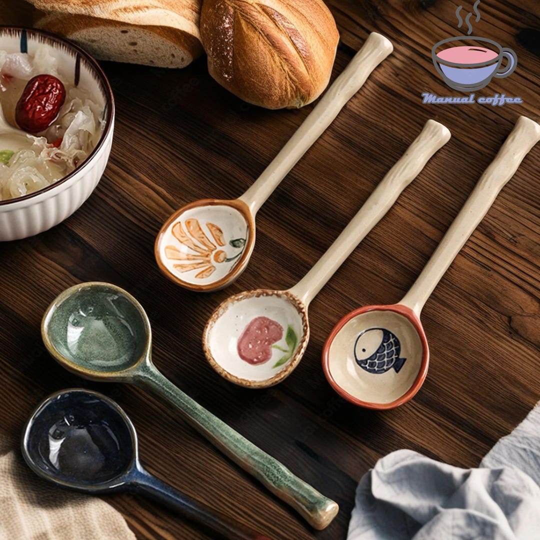 Handmade Japanese Style Ceramic Soup Spoon,painted Pottery Tableware ...