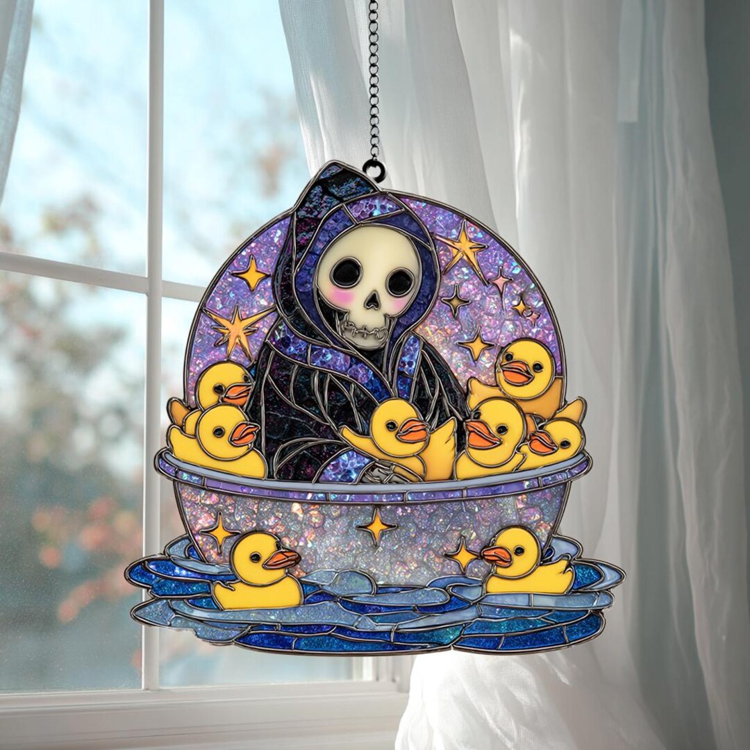 Spooky Skeleton Bath Time Suncatcher – Grim Reaper With Duckies Acrylic ...