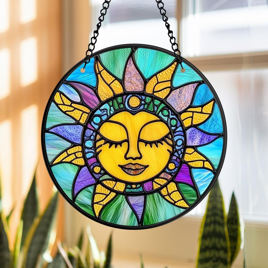 Celestial Sun Face Suncatcher | Acrylic and Stained Glass Style ...
