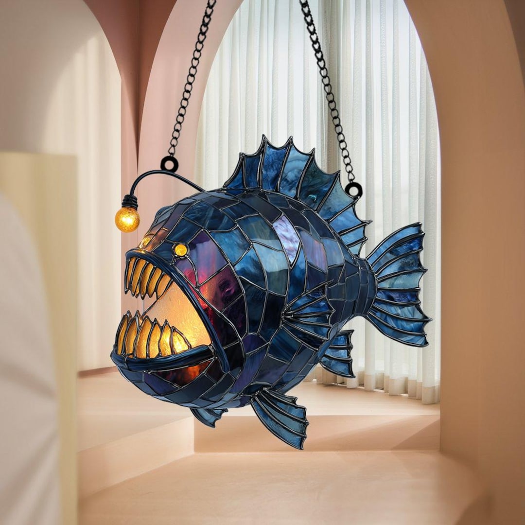 Anglerfish Light Suncatcher – Deep Sea Fish Acrylic Hanging Lamp With ...