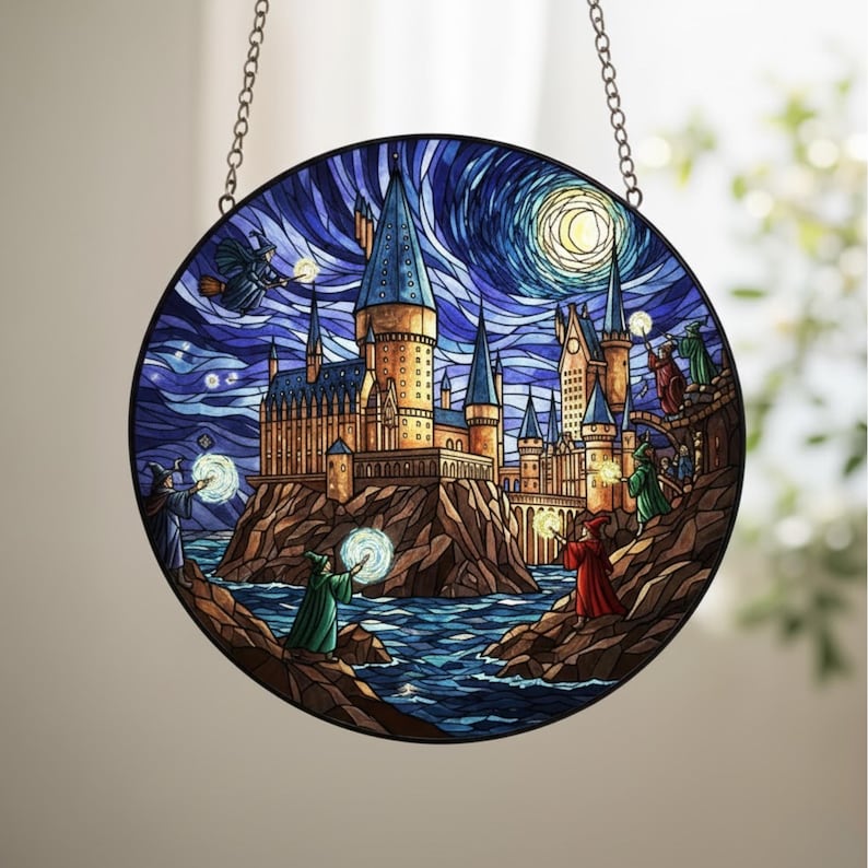 Fantasy Stained Glass Suncatcher, Enchanted Castle Window Hangings ...