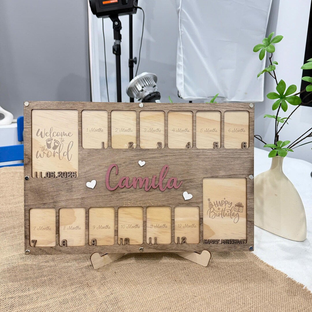 Personalized Baby Monthly Photo Frame – Custom Wooden Keepsake for ...