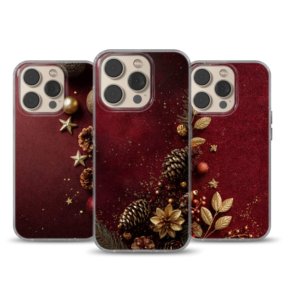 Burgundy Phone Case With Gold Design: Iphone, Samsung, Pixel - Etsy