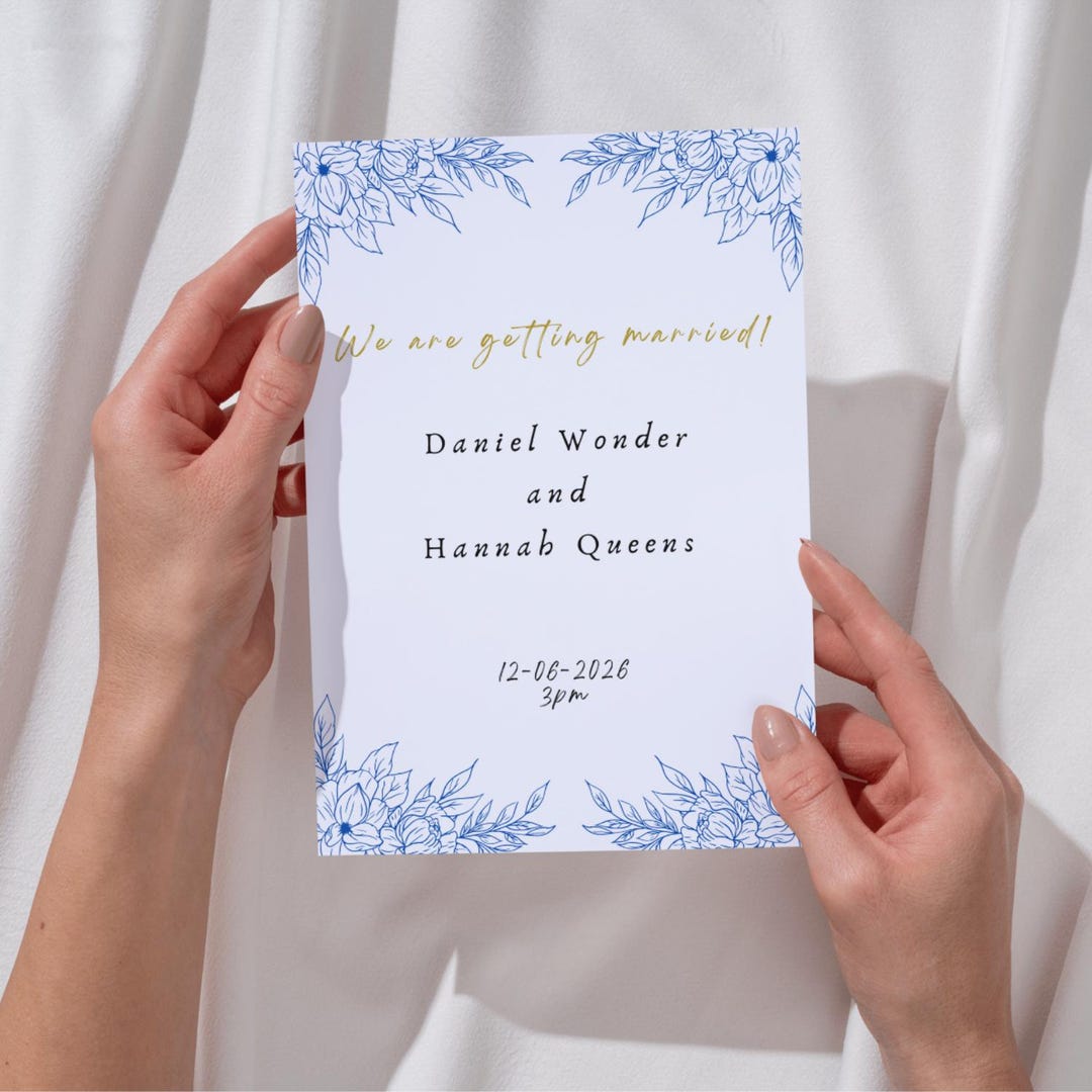 Simple Blue Wedding Invitation, Customizable Wedding Templete, Delft ...