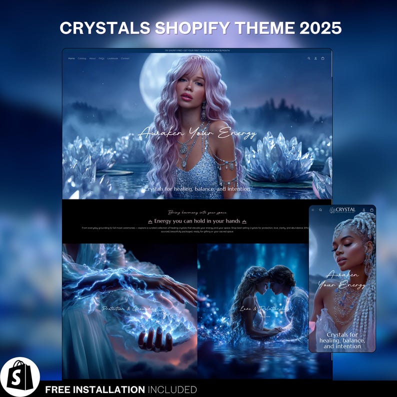 Crystal Shopify Theme: Dark Celestial & Mystic Store Template - Etsy