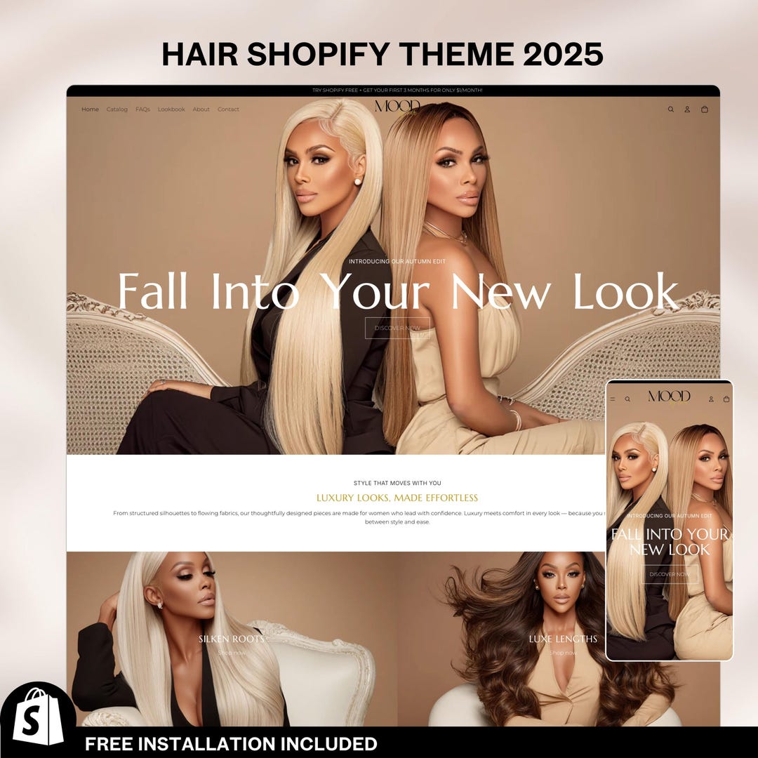 Luxury Hair Shopify Theme: Wig & Extension Store Website Template - Etsy