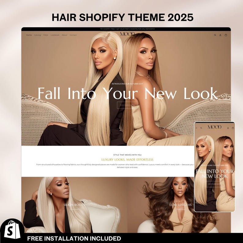 Luxury Hair Shopify Theme: Wig & Extension Store Website Template - Etsy